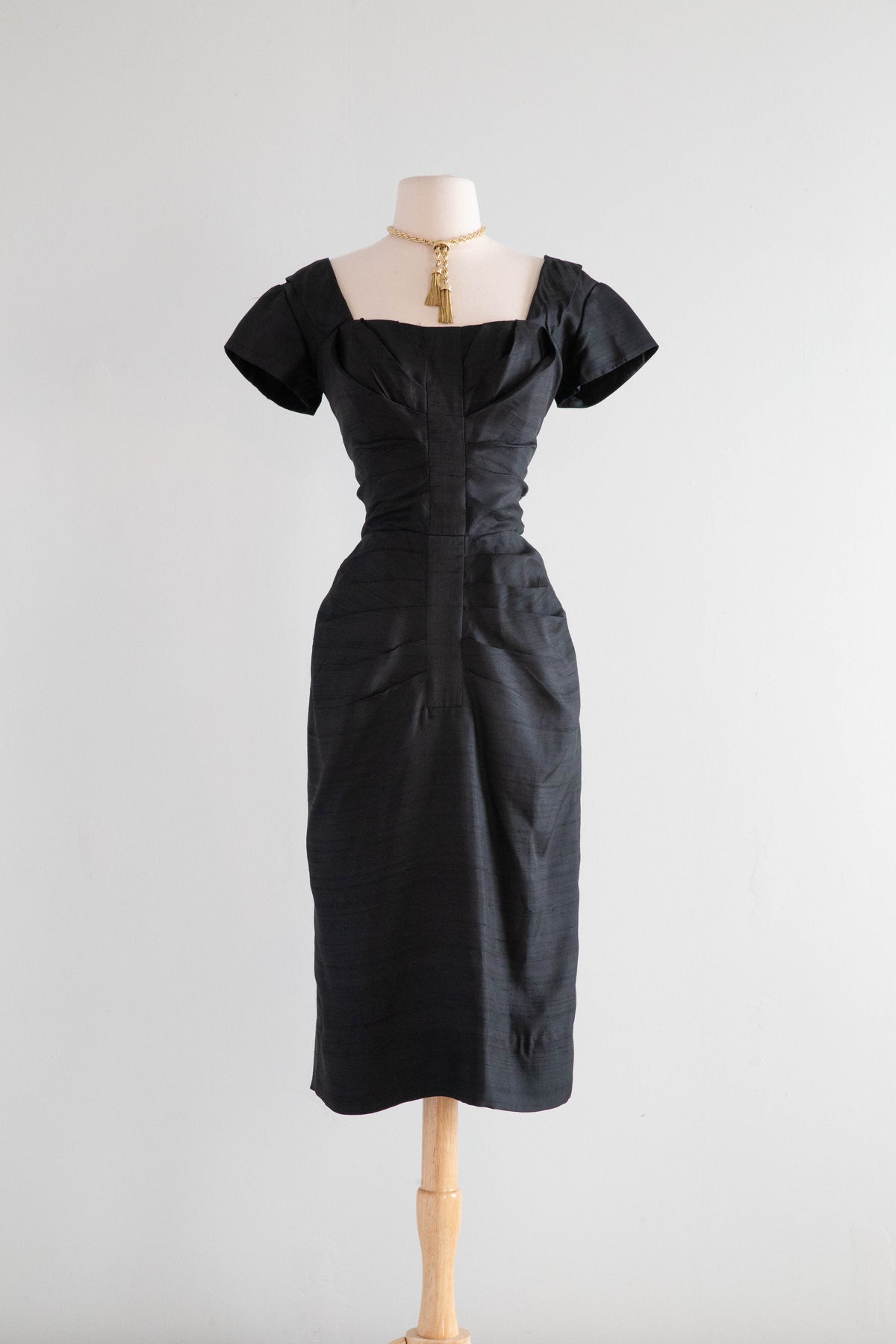 Gorgeous 1950's Don Loper Black Silk Hourglass Silhouette Cocktail Dre ...