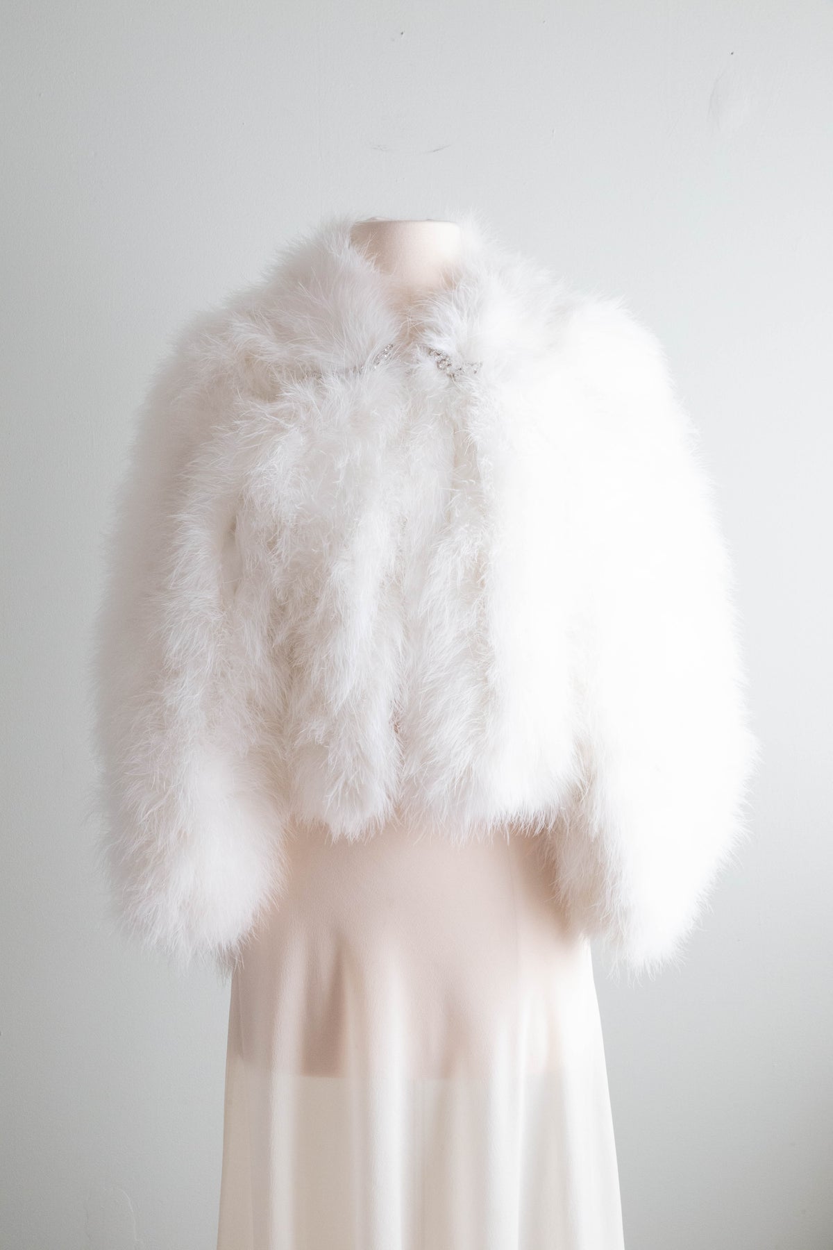 Glamorous Vintage White Marabou Jacket With Rhinestone Crescents / SM ...