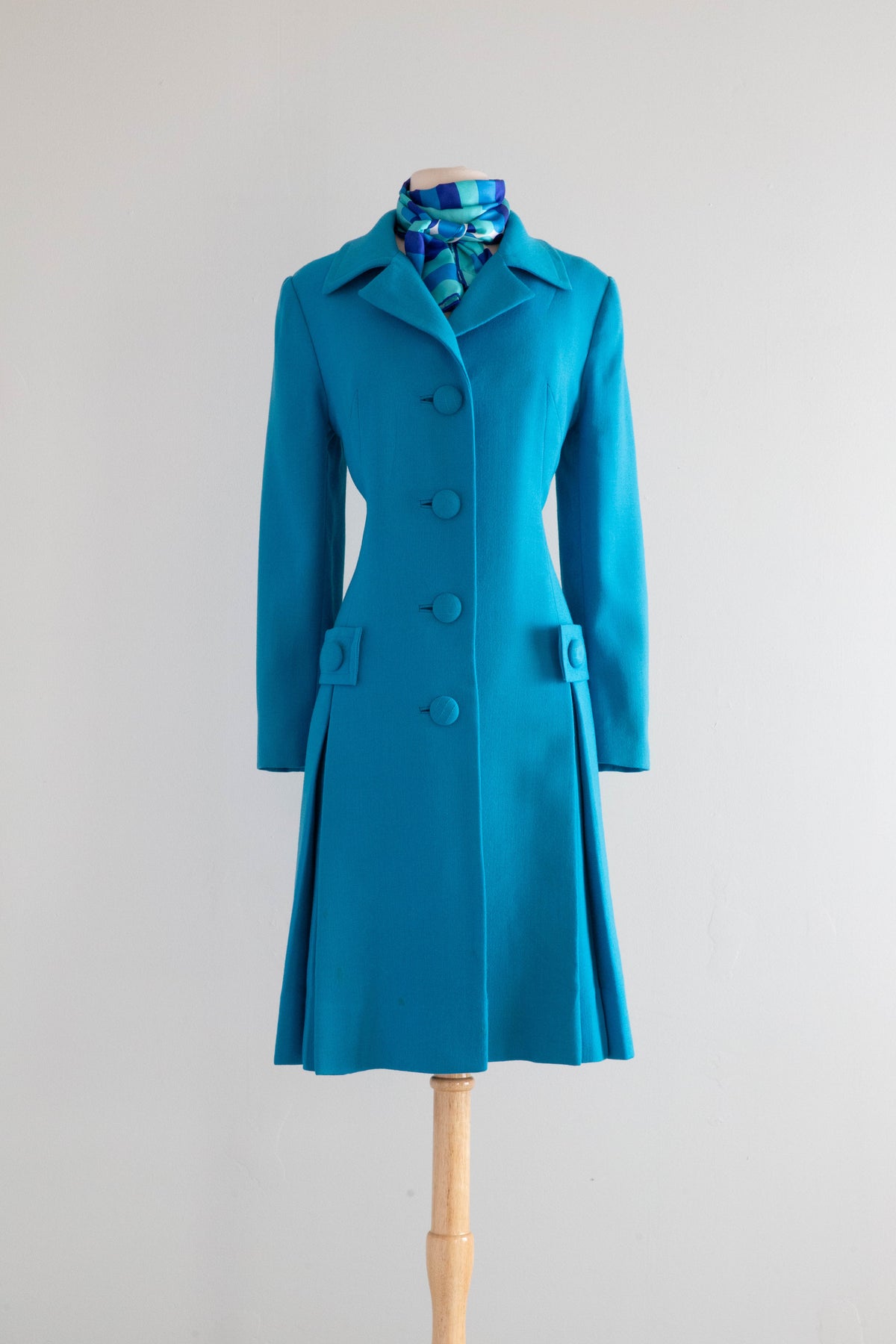 Fabulous 1960's Cerulean Blue Wool Coat With Deep Pleats / Medium ...