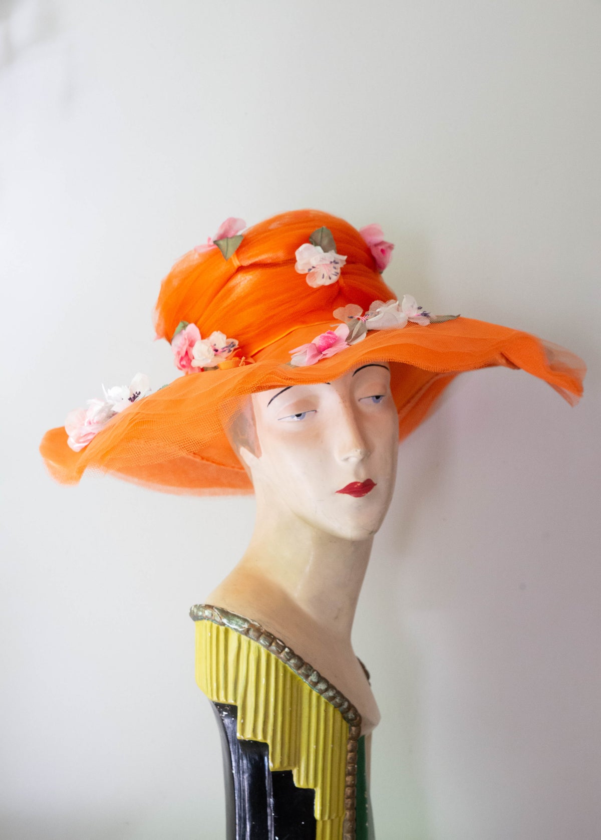 FABULOUS 1960's Tangerine Dream Floral Big Brim Summer Glamour Hat By ...