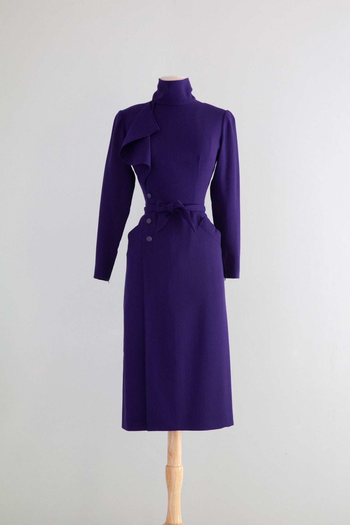 Chic 1970's Nina Ricci Crown Royal Wool Crepe 1940's Style Dress / Sma ...