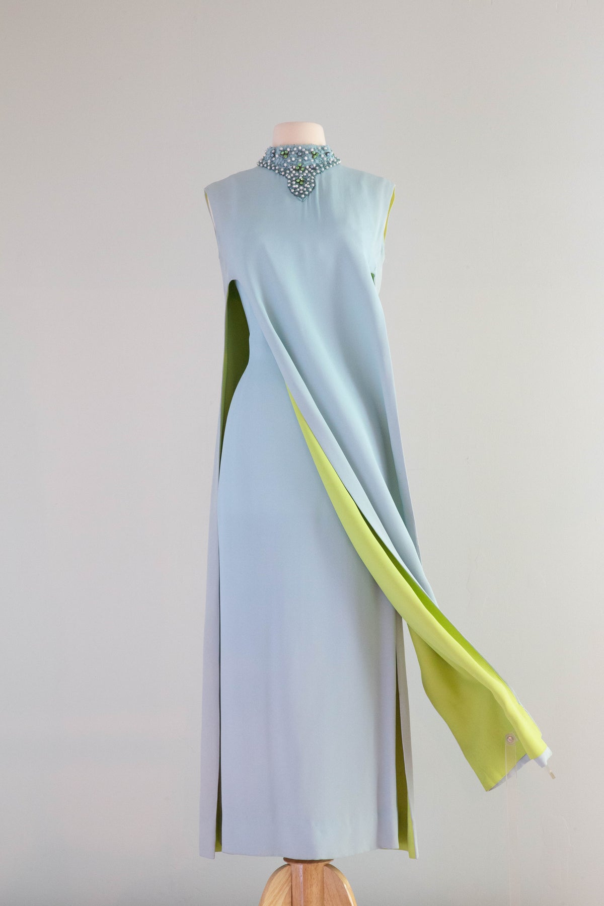 Fabulous 1960's Futuristic Sky Blue & Chartreuse Two Piece Evening Gow ...