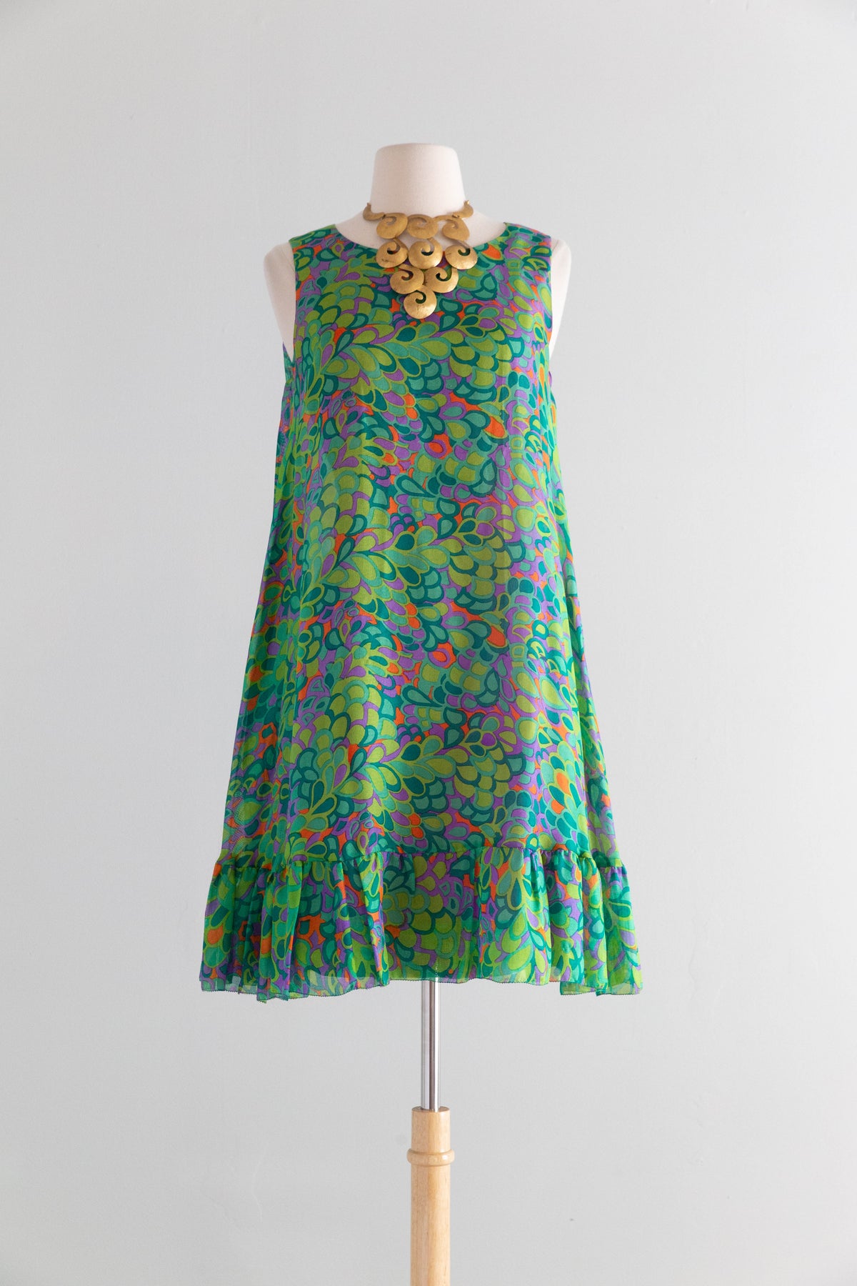 Fabulous 1960's Peacock Silk Trapeze Style Dress By Marcel Fenez of Pa ...