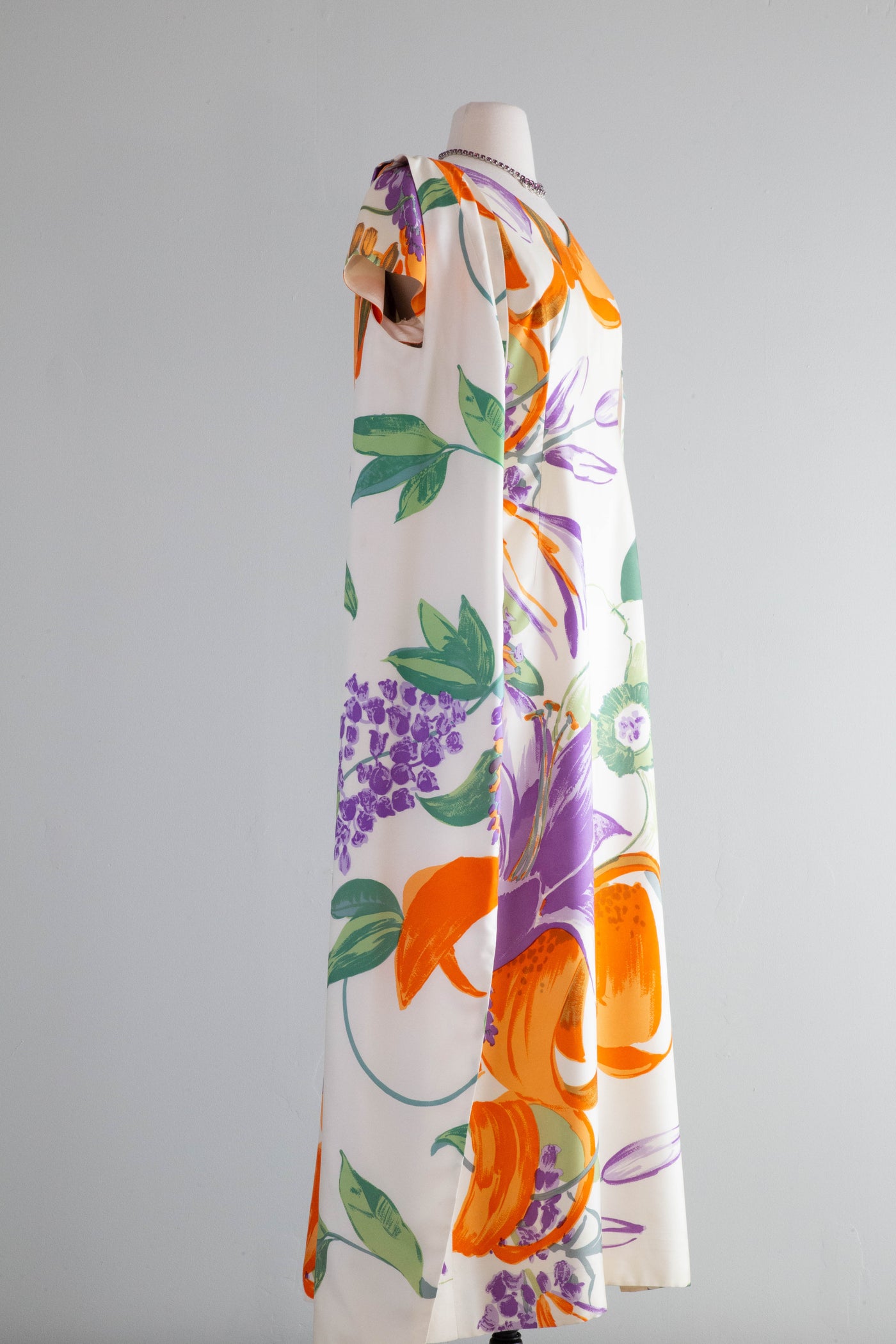 Spectacular 1960's Floral Print Gown With Matching Watteau Train Vest ...