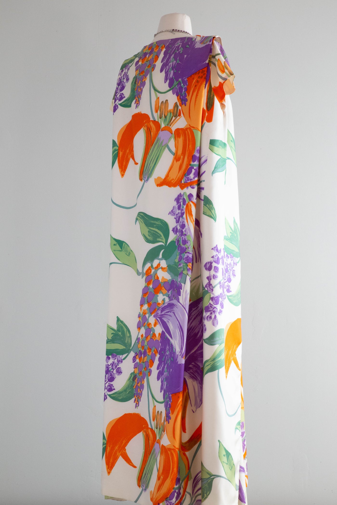Spectacular 1960's Floral Print Gown With Matching Watteau Train Vest ...