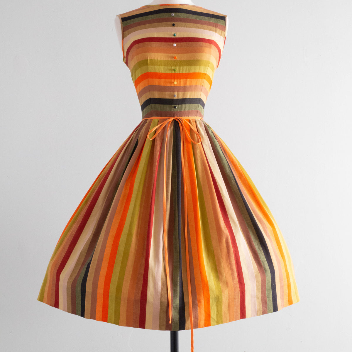 Glorious 1950's Autumn Rainbow Cotton Dress / Medium – Xtabay Vintage