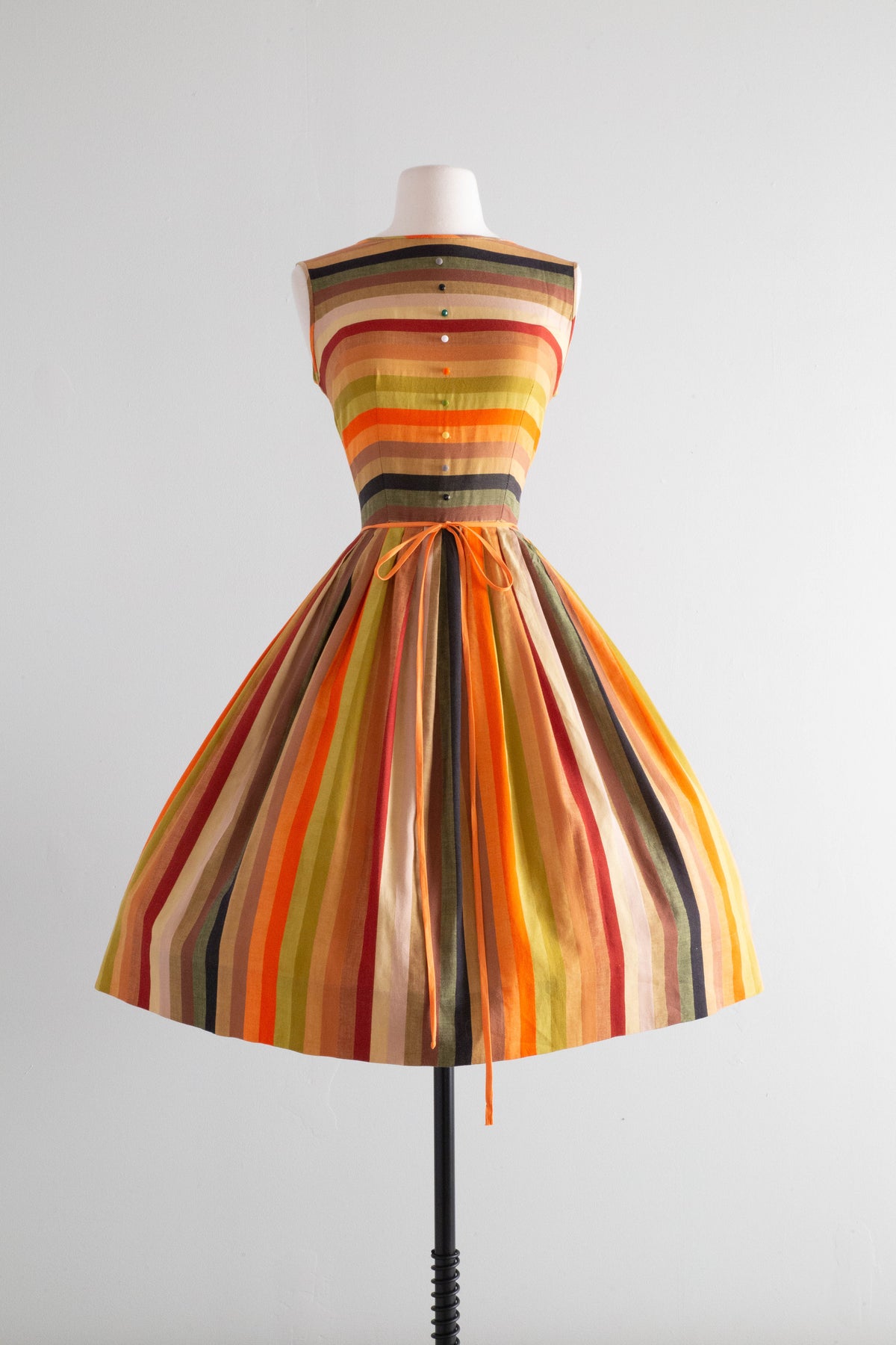 Glorious 1950's Autumn Rainbow Cotton Dress / Medium – Xtabay Vintage