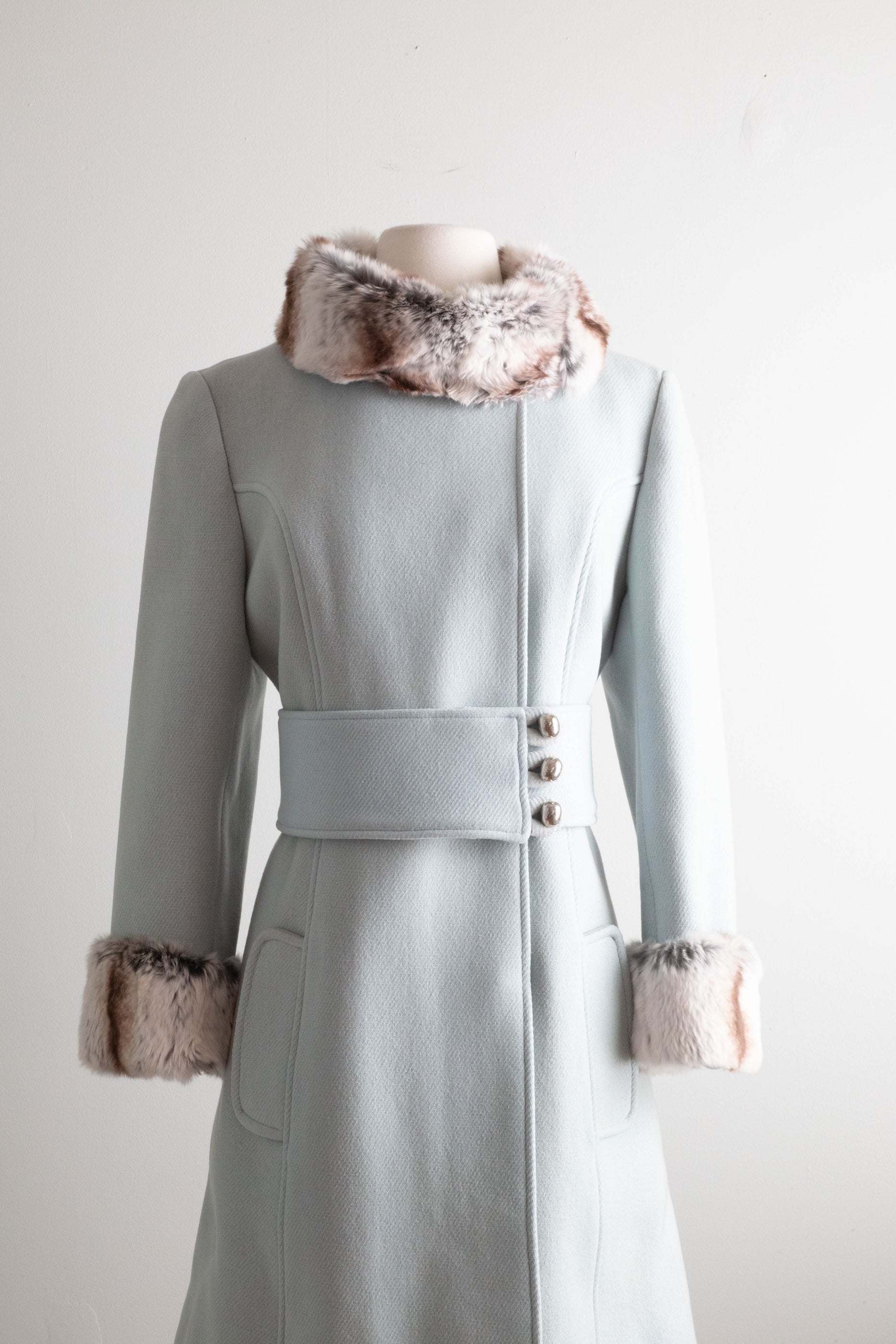 Glamorous 1960's Powder Blue Wool Coat With Fur Trim / Medium – Xtabay ...