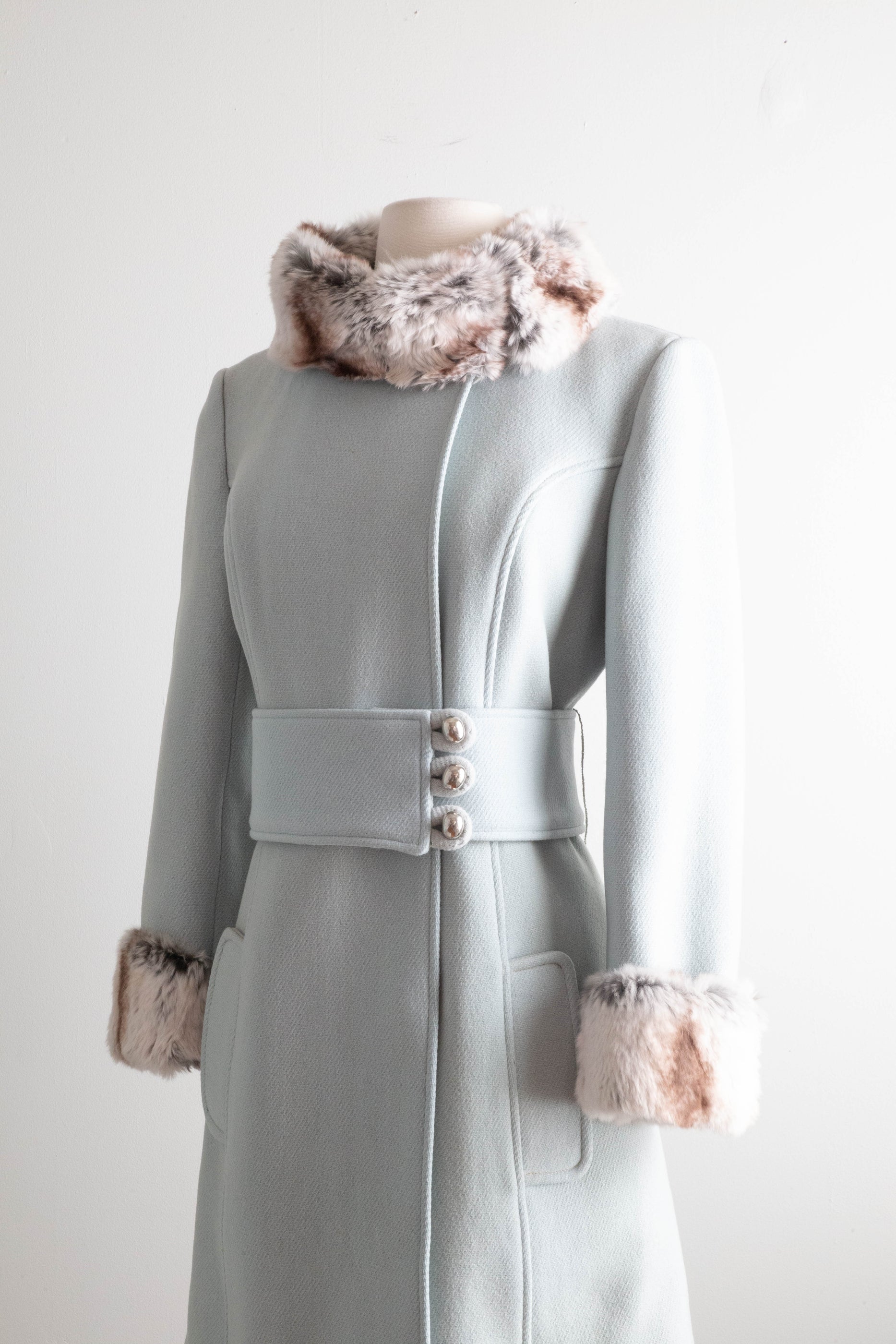 Glamorous 1960's Powder Blue Wool Coat With Fur Trim / Medium – Xtabay ...