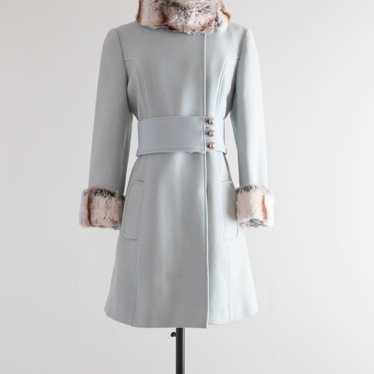 Glamorous 1960's Powder Blue Wool Coat With Fur Trim / Medium – Xtabay ...