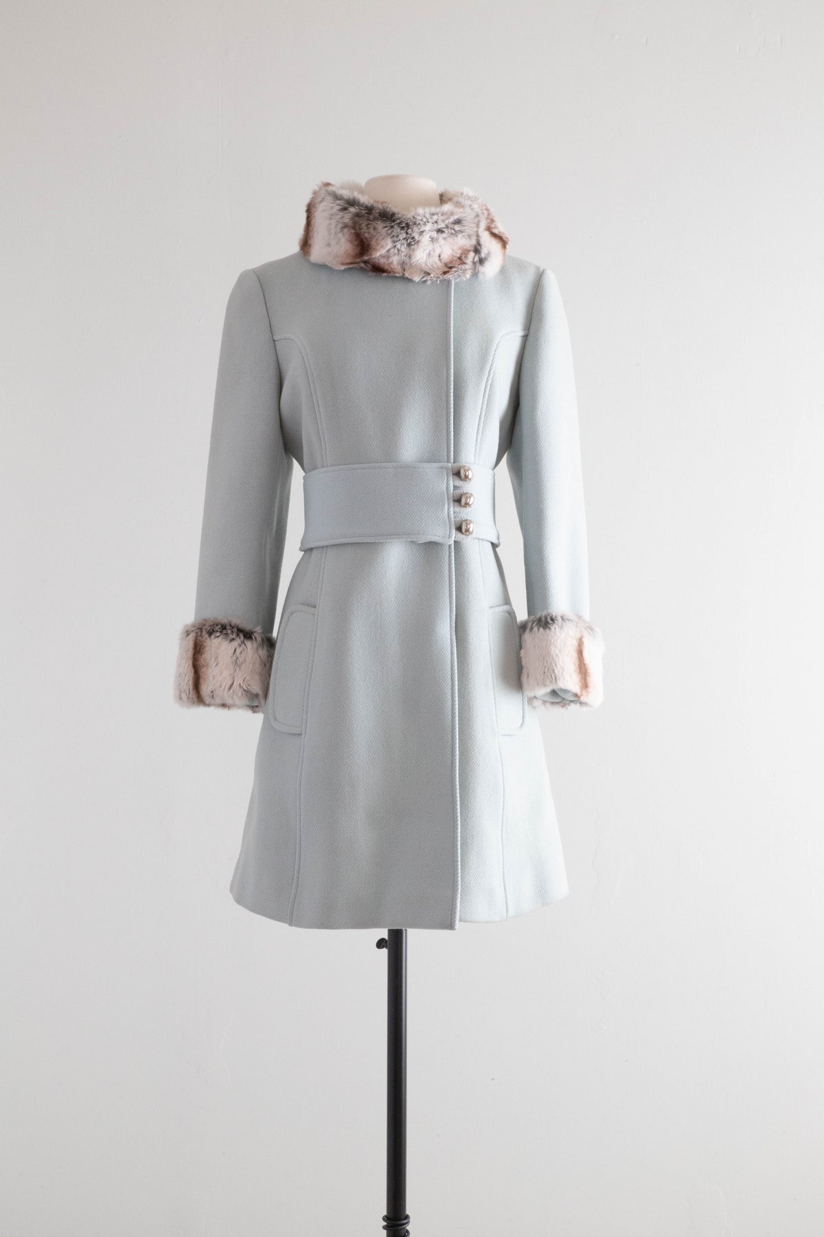 Glamorous 1960's Powder Blue Wool Coat With Fur Trim / Medium – Xtabay ...
