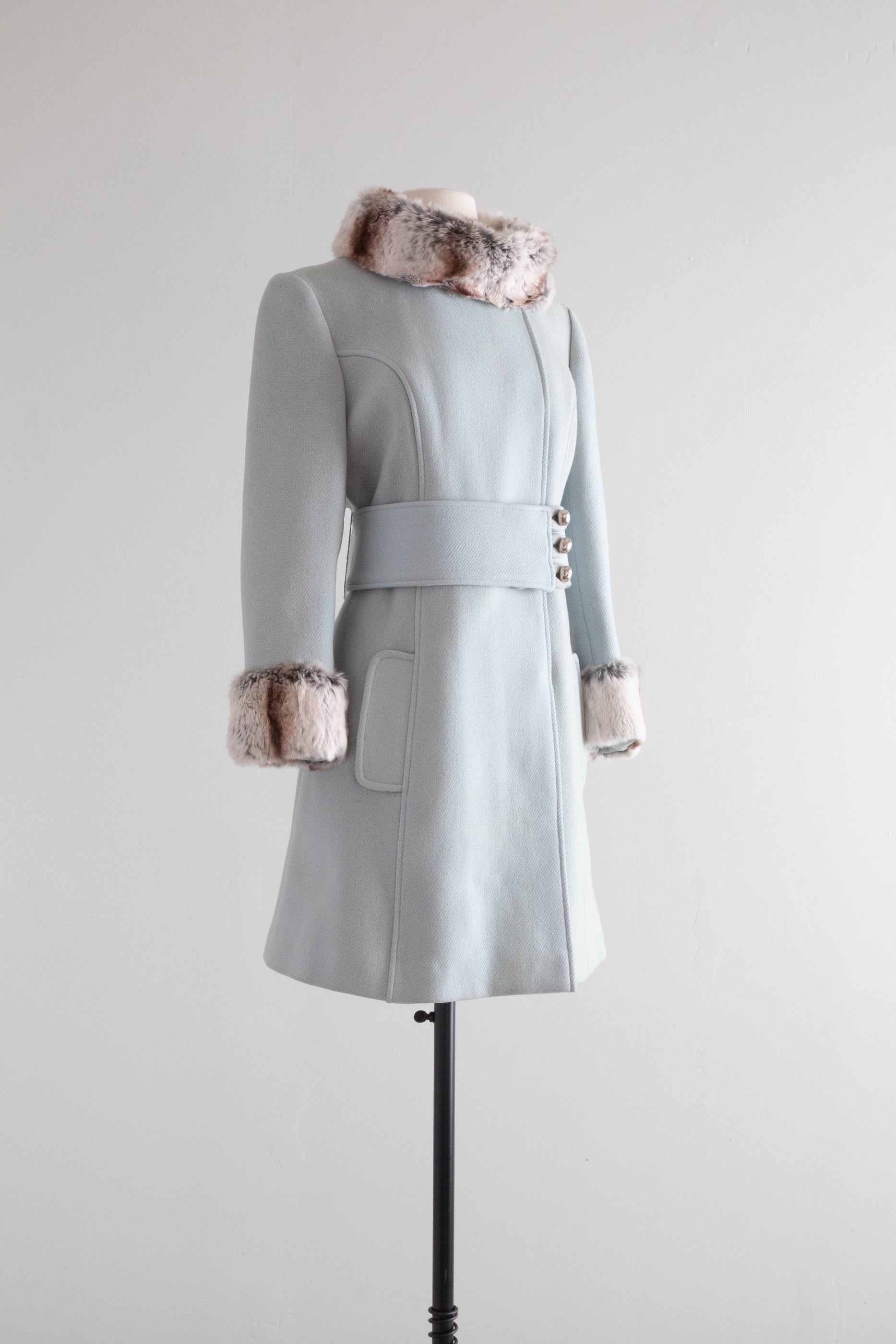 Glamorous 1960's Powder Blue Wool Coat With Fur Trim / Medium – Xtabay ...