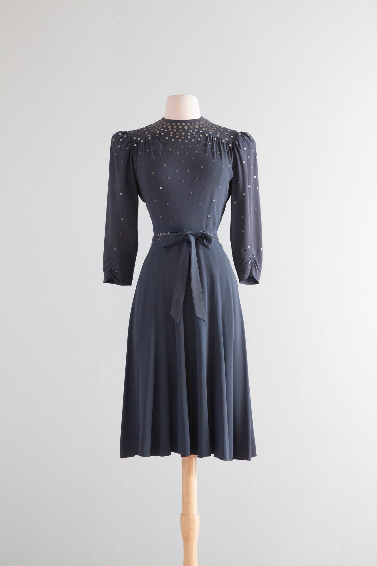 Lovely 1940's Grey Green Rayon Dress With Metal Discs / Medium – Xtabay ...