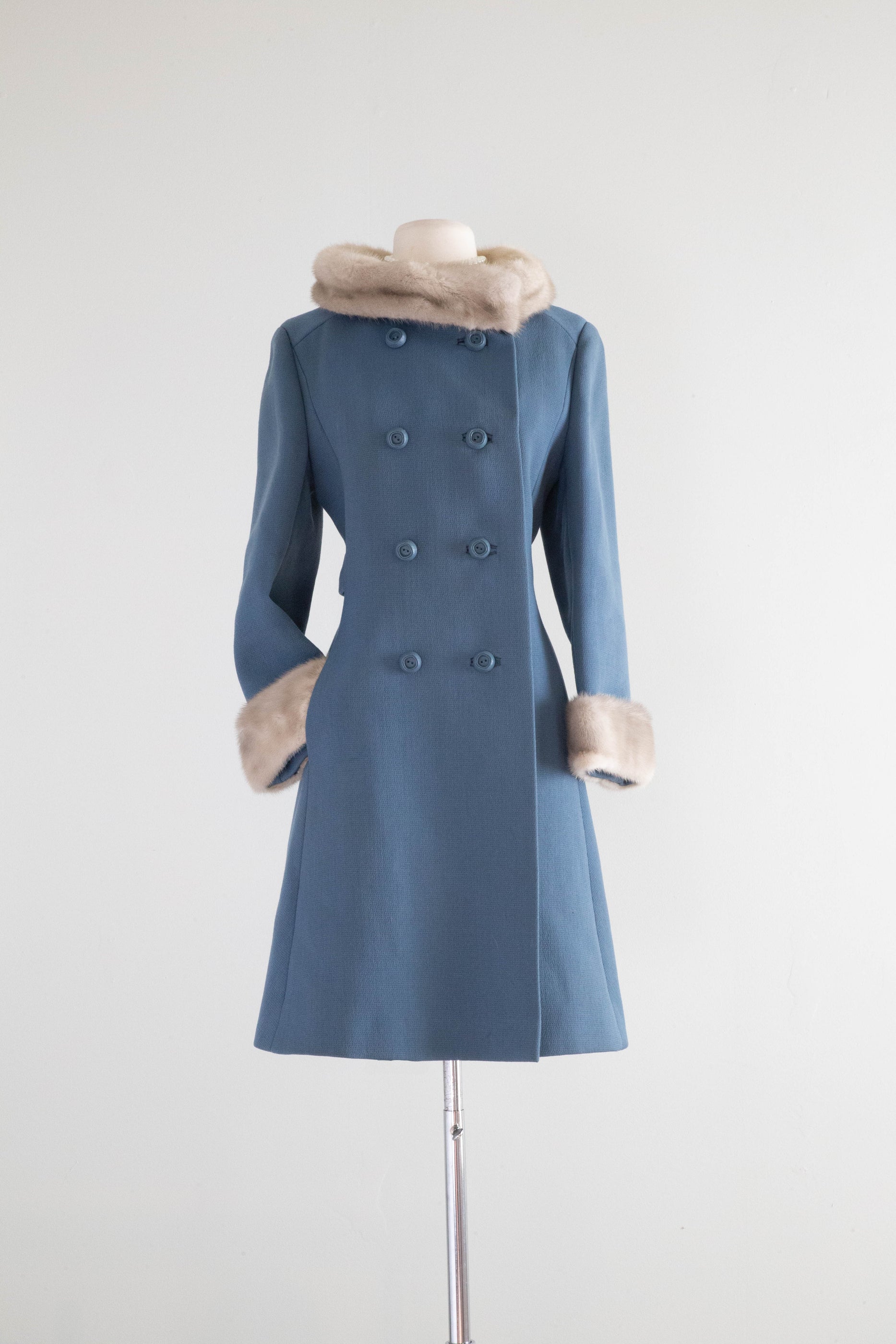 Gorgeous 1960's Wedgewood Blue Wool Coat With Mink Trim / Medium ...