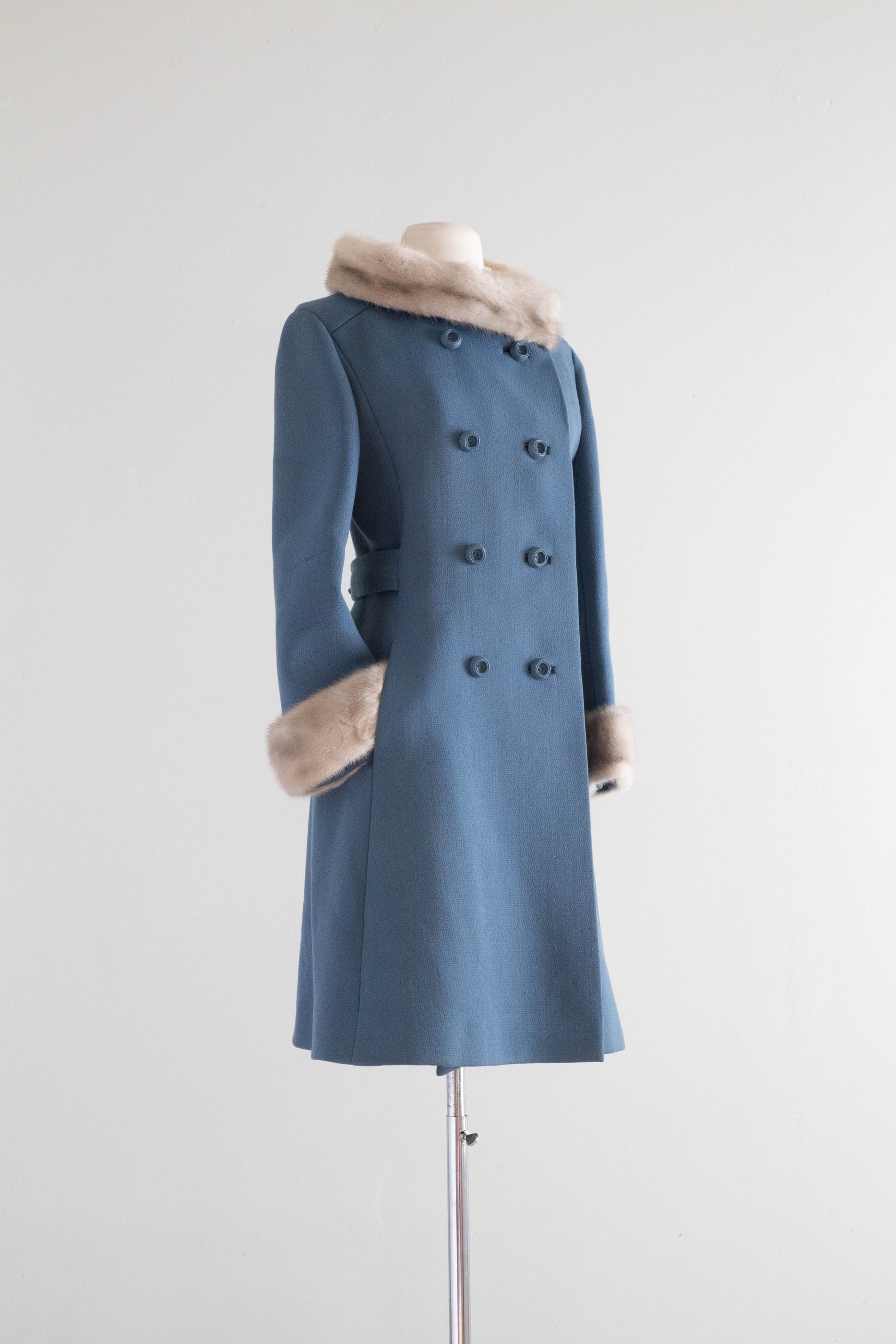 Gorgeous 1960's Wedgewood Blue Wool Coat With Mink Trim / Medium ...