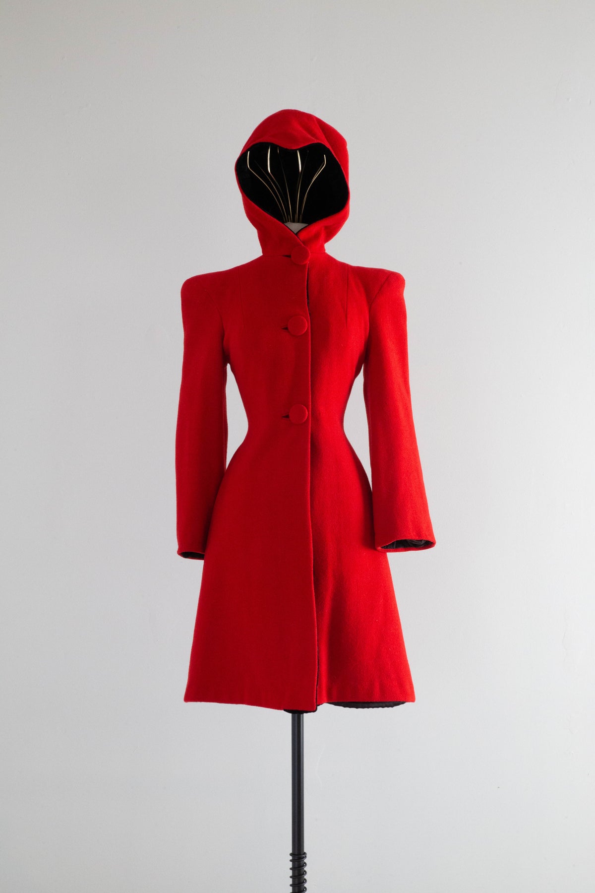 Wicked 1930's Cherry Red Princess Coat With Hood Lined in Velvet / XS ...
