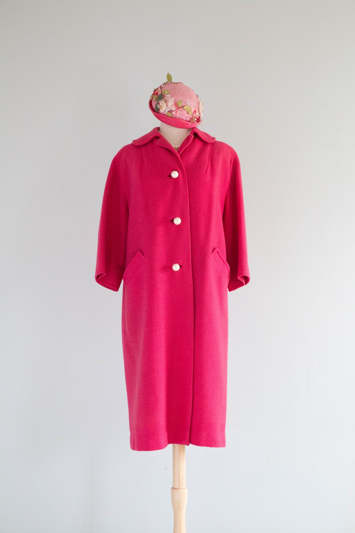 Fabulous 1960's Shocking Pink Wool Coat With Big Pearl Buttons / ML ...