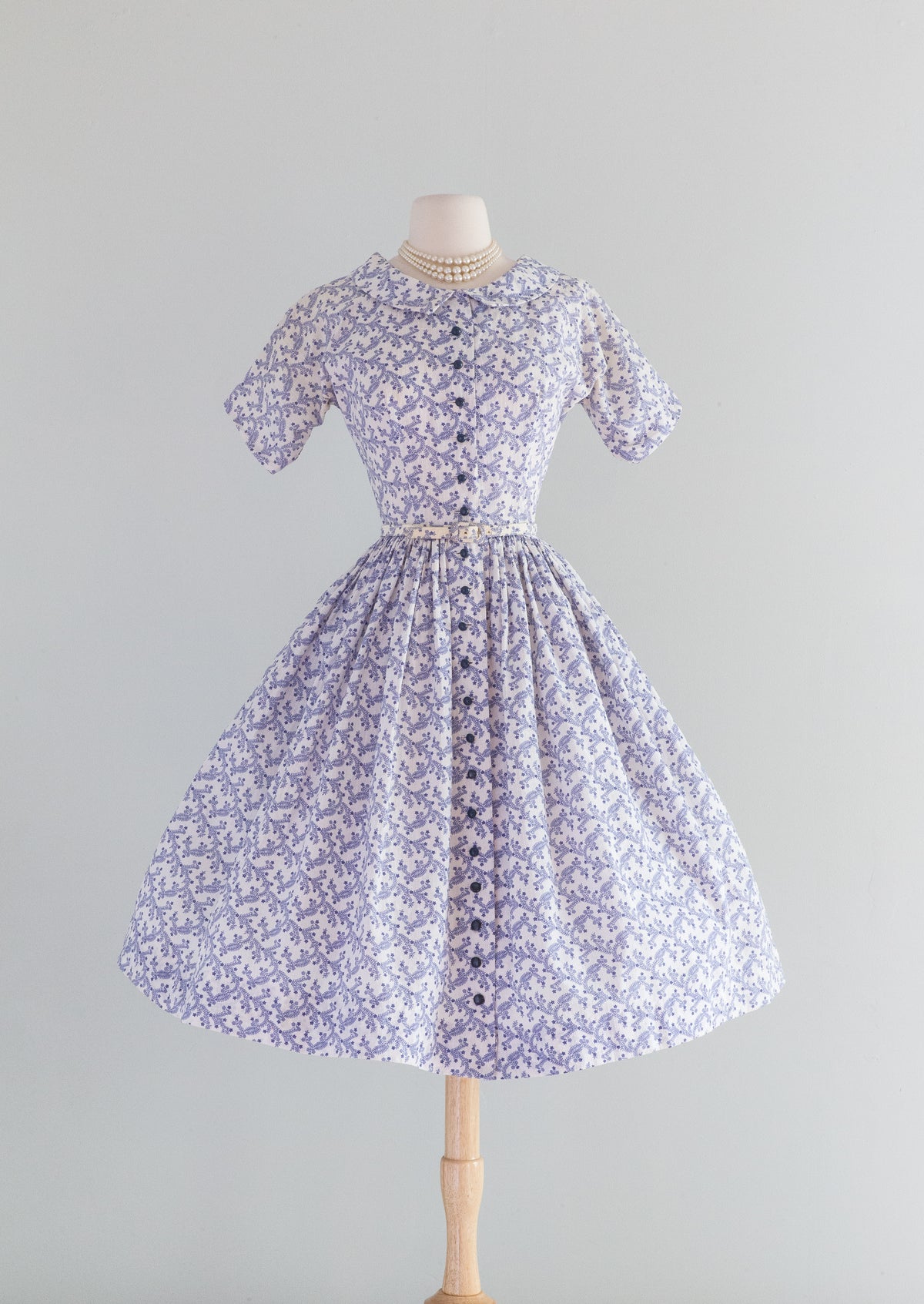 Lovely 1950's Delft Blue Floral Print Cotton Dress By Lanz / Small ...