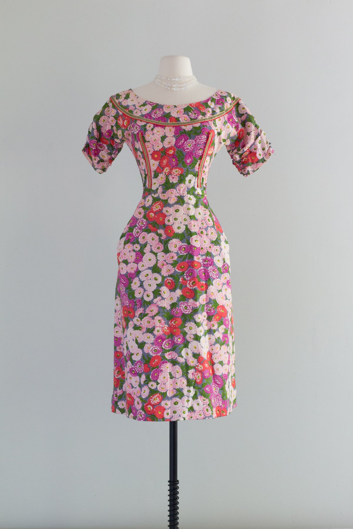 Stunning 1950's Designer Tina Leser Documented Carnation Cocktail Dres ...