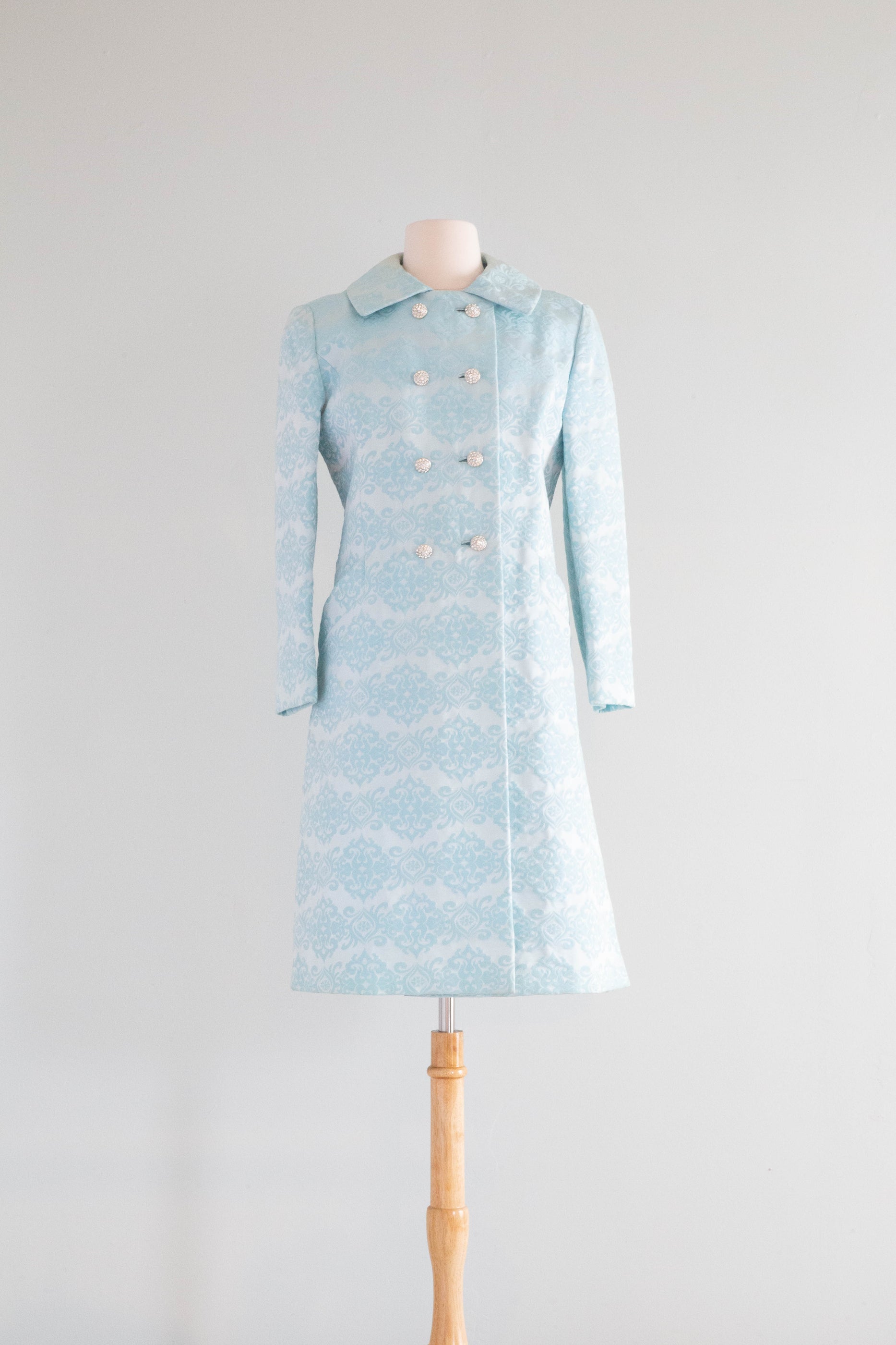 Elegant 1960’s Powder Blue Brocade Cocktail Dress & Matching Coat / me ...