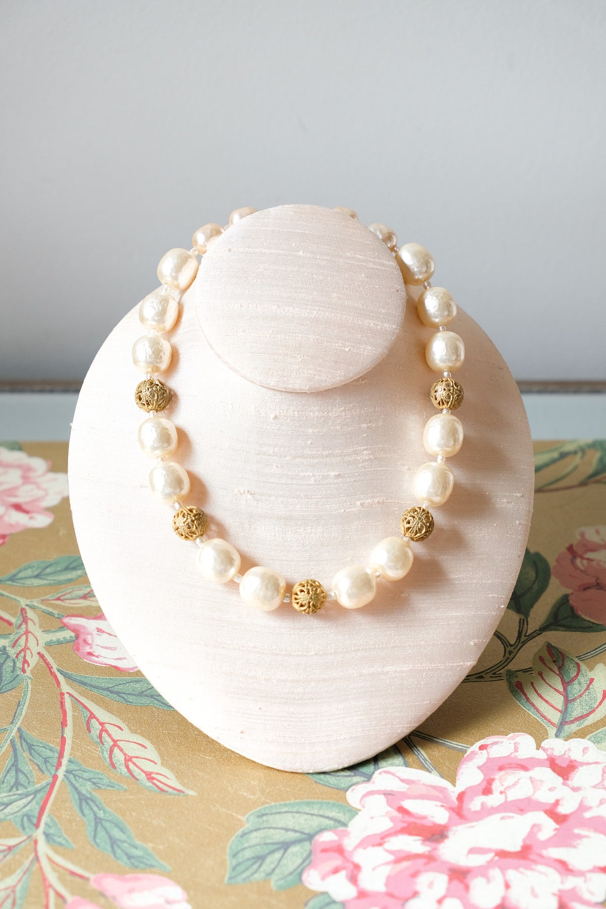 Stunning 1950's Miriam Haskell Style Filigree & Baroque Pearl Necklace ...