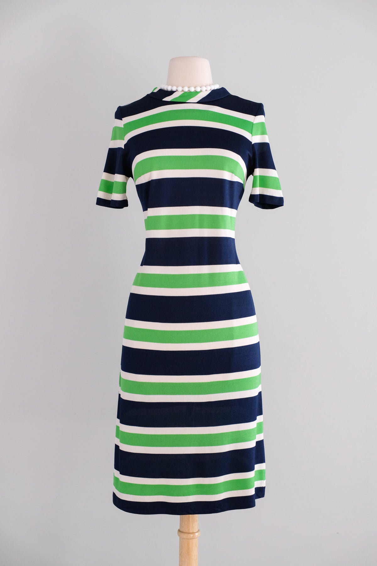 Vintage late 1960's Preppy Navy & Green Mod Striped Shift Dress / S ...