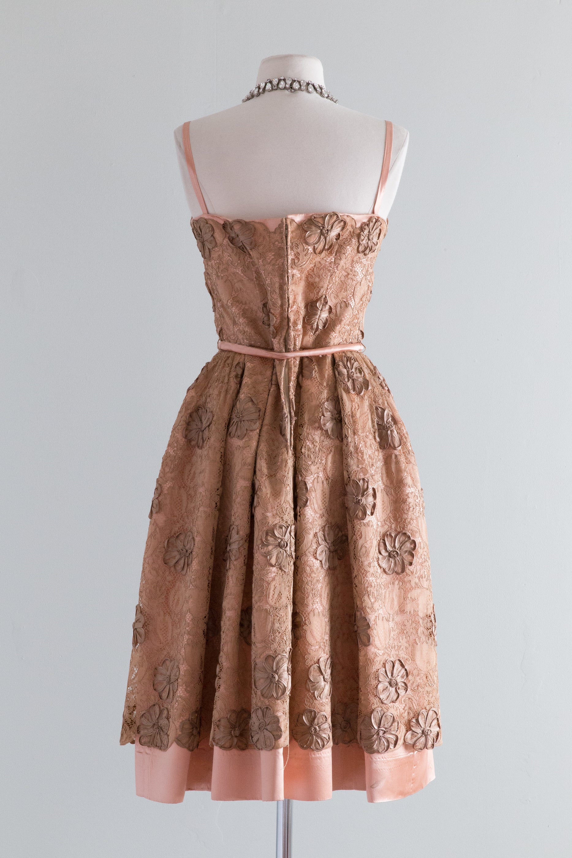 Fabulous 1950's Toffee Satin And Lace Soutache Party Dress / Medium ...