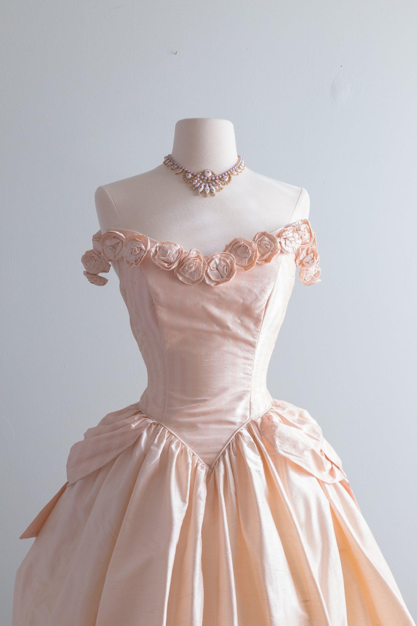 Vintage Rococo Inspired Pink Silk Wedding Gown With Rosette Bodice / W ...