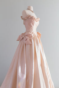 Vintage Rococo Inspired Pink Silk Wedding Gown With Rosette Bodice / W ...