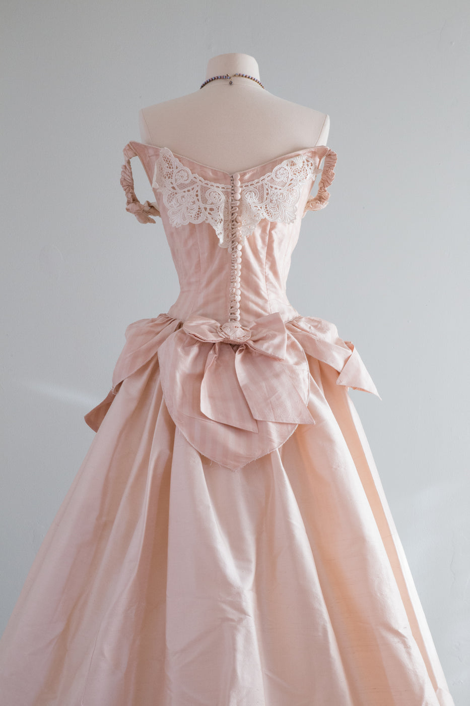 Vintage Rococo Inspired Pink Silk Wedding Gown With Rosette Bodice / W ...