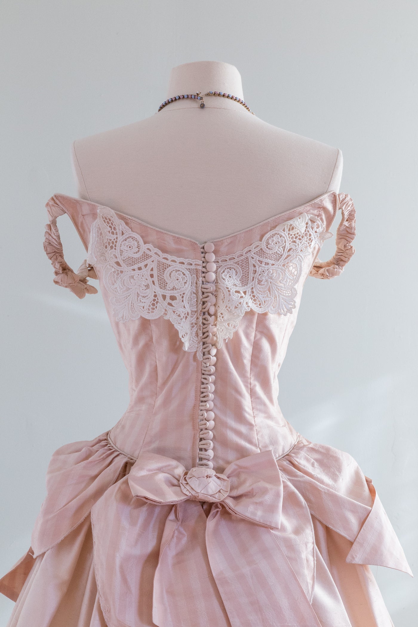 Vintage Rococo Inspired Pink Silk Wedding Gown With Rosette Bodice / W ...