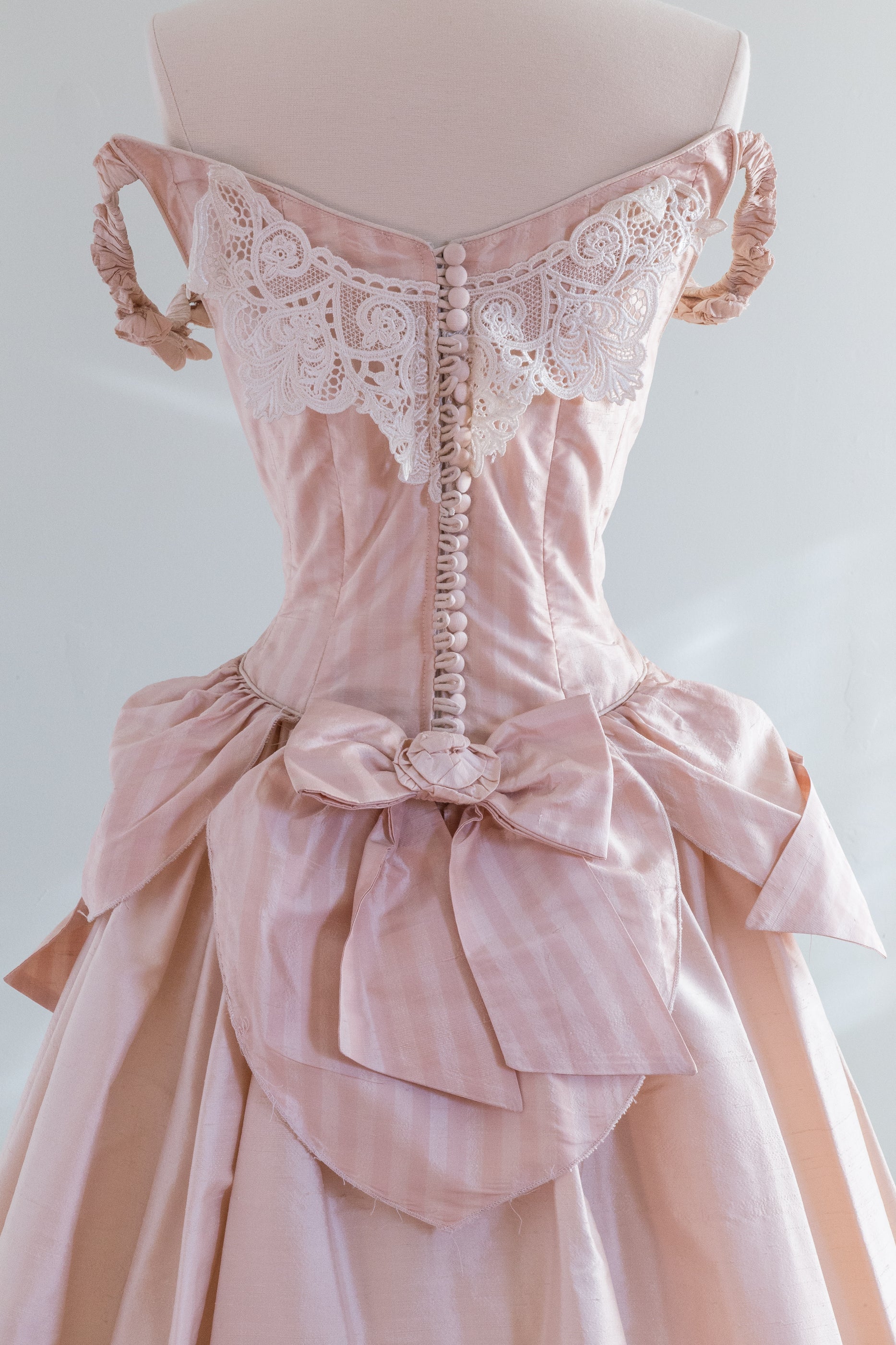 Vintage Rococo Inspired Pink Silk Wedding Gown With Rosette Bodice / W ...