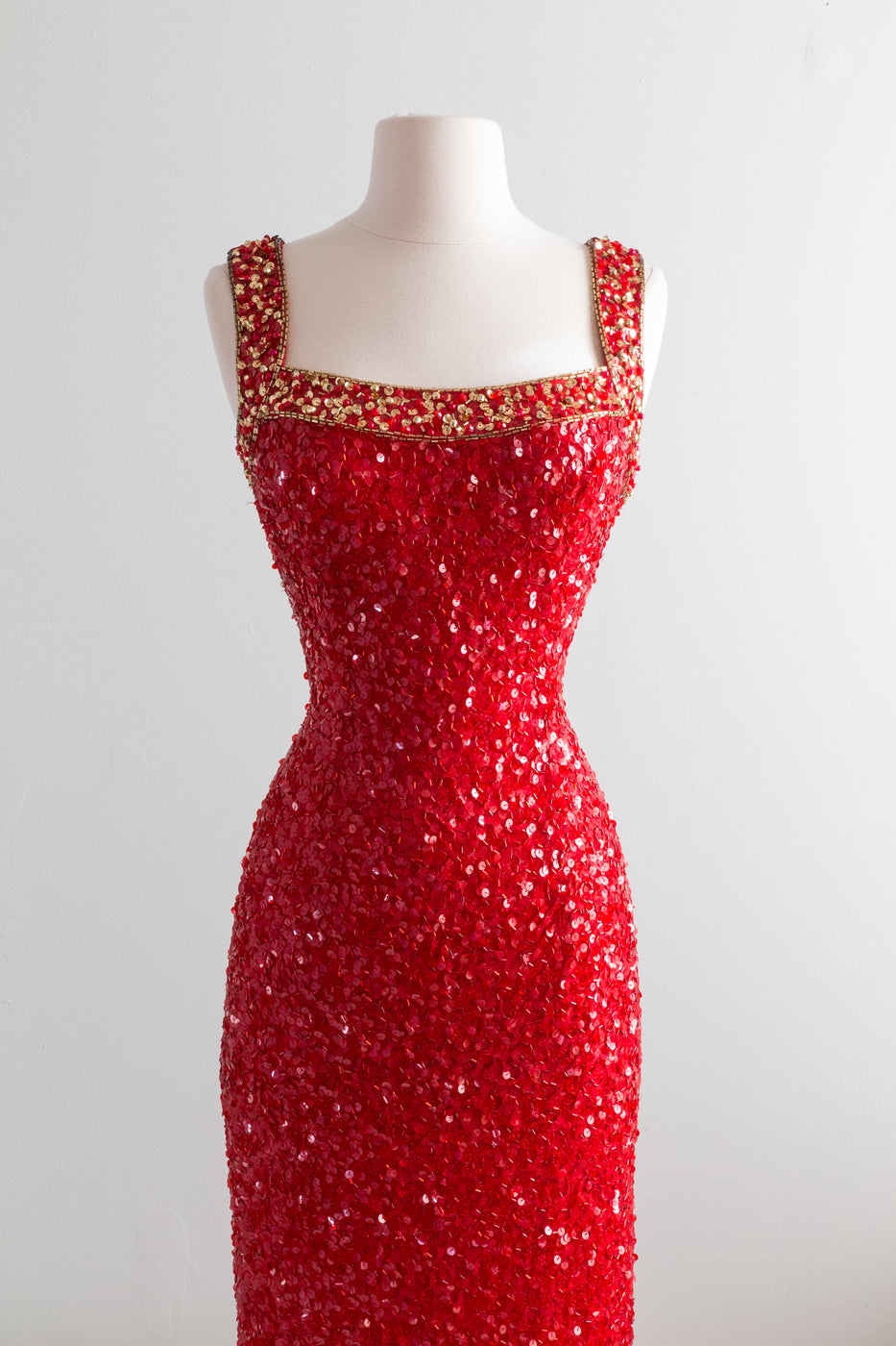 Vintage Cherry Red Beaded Evening Gown With Cage Back / Small – Xtabay ...