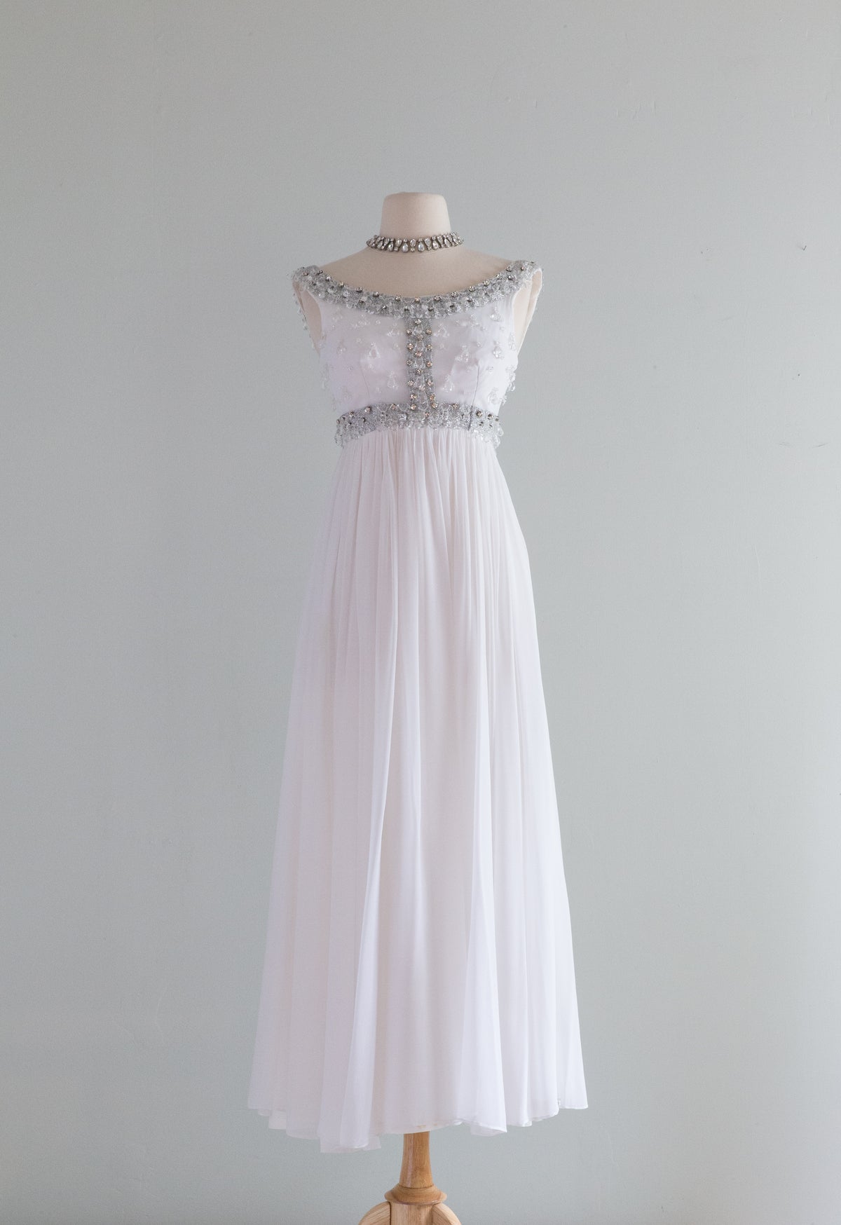 Vintage 1960's Ice Princess Chiffon Evening Gown With Crystals / Xs ...