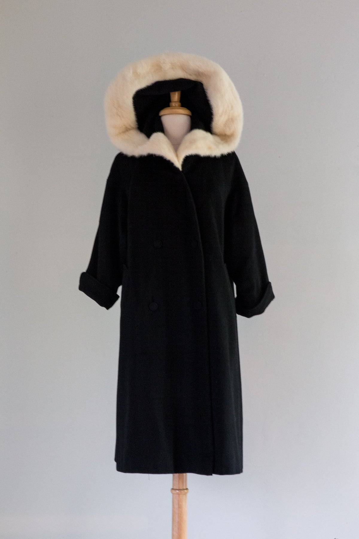 Glamorous Late 1950's Don Loper Black Coat With Mink Trimmed Hood ...
