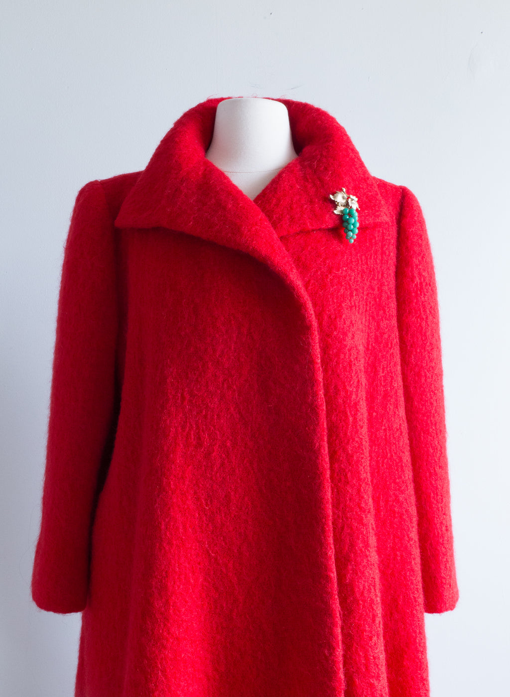Vintage 1960's Pauline Trigere Cherry Red Mohair Swing Coat / L ...