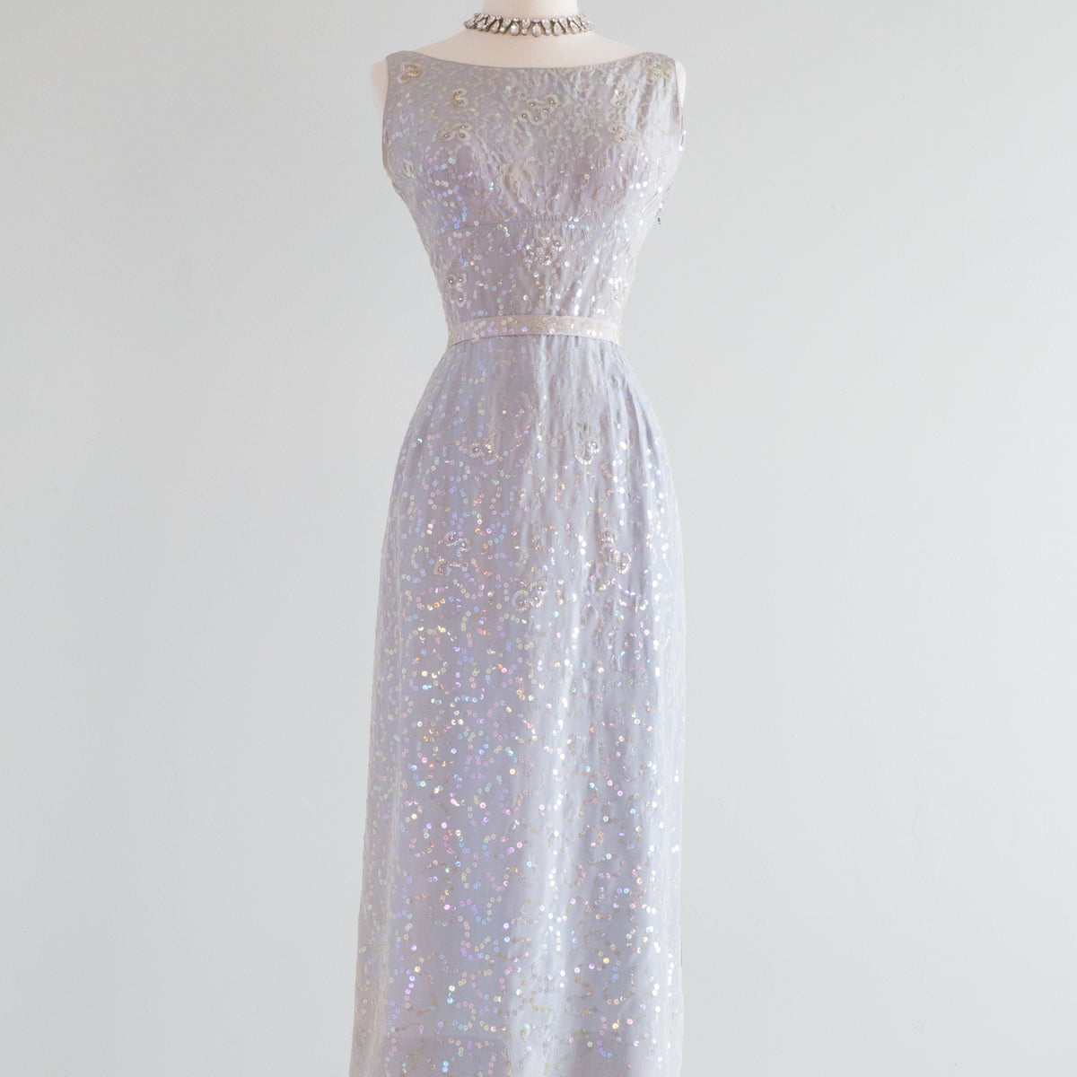 Elegant 1950's Samuel Winston Ice Blue Sequin Evening Dress / Small ...