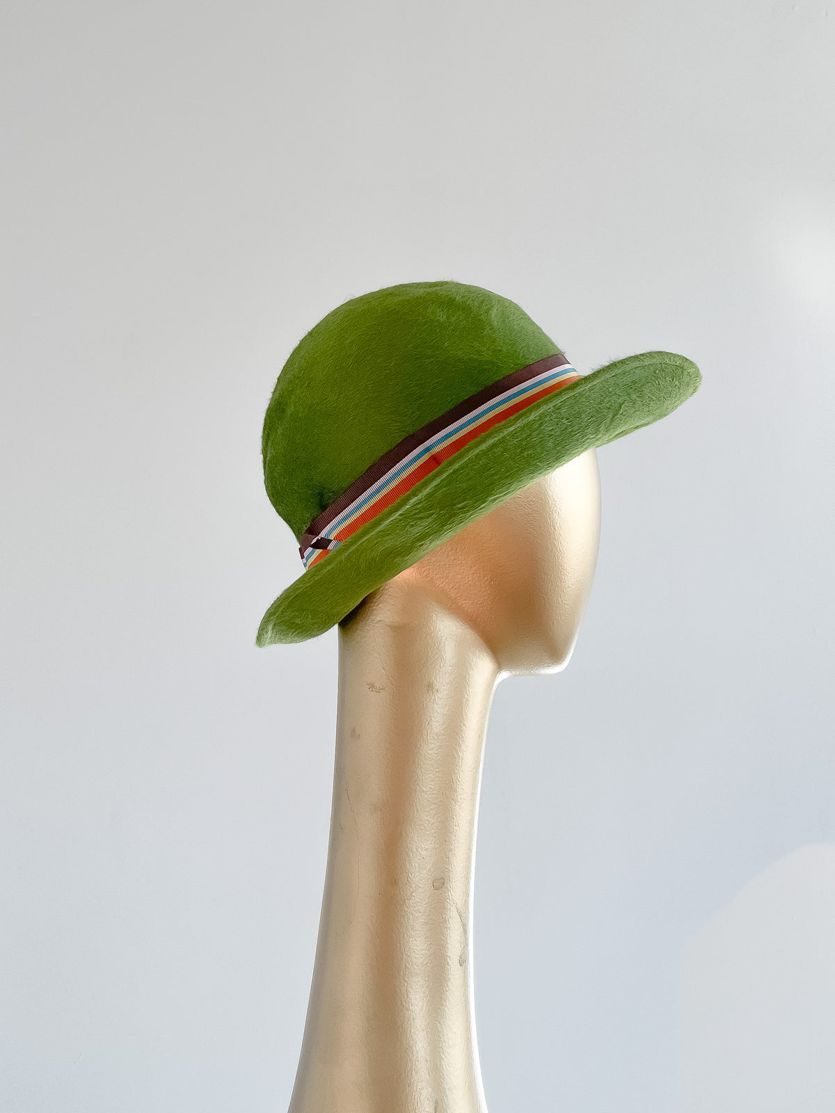 Incredible 1960's Moss Green Fur Felt Bowler Hat by Jan Leslie / OS ...