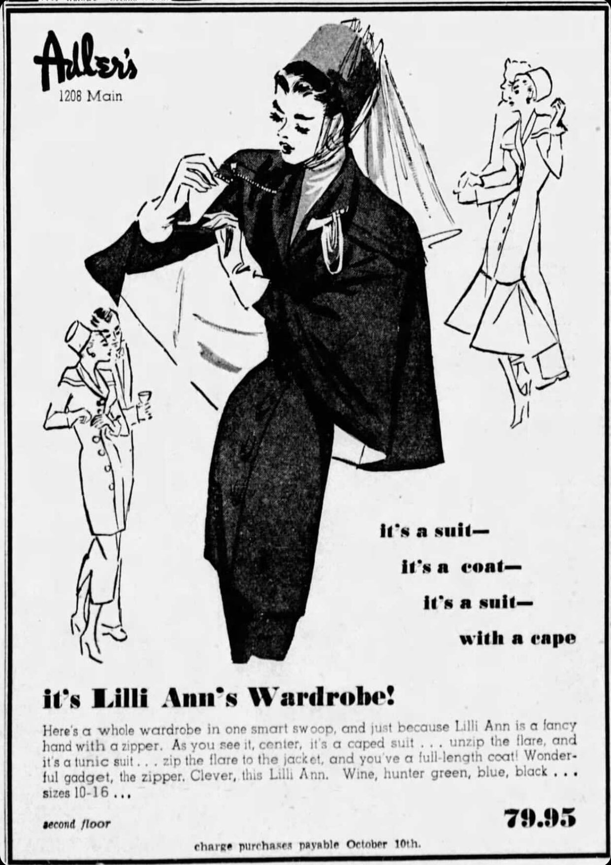 RARE Late 40's Black Label Lilli Ann Convertible Cape Princess Coat ...